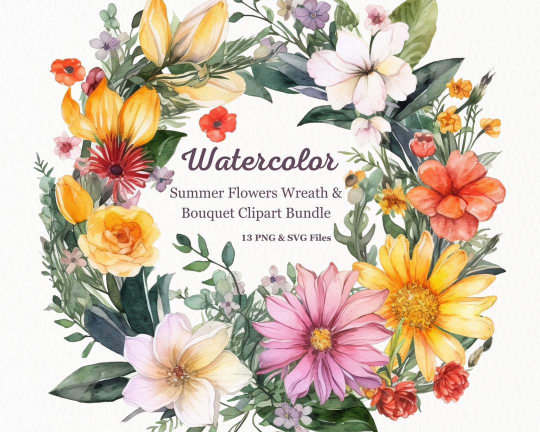 Summer Watercolor Flower Clipart, Watercolor Clipart, Bouquet Clipart ...