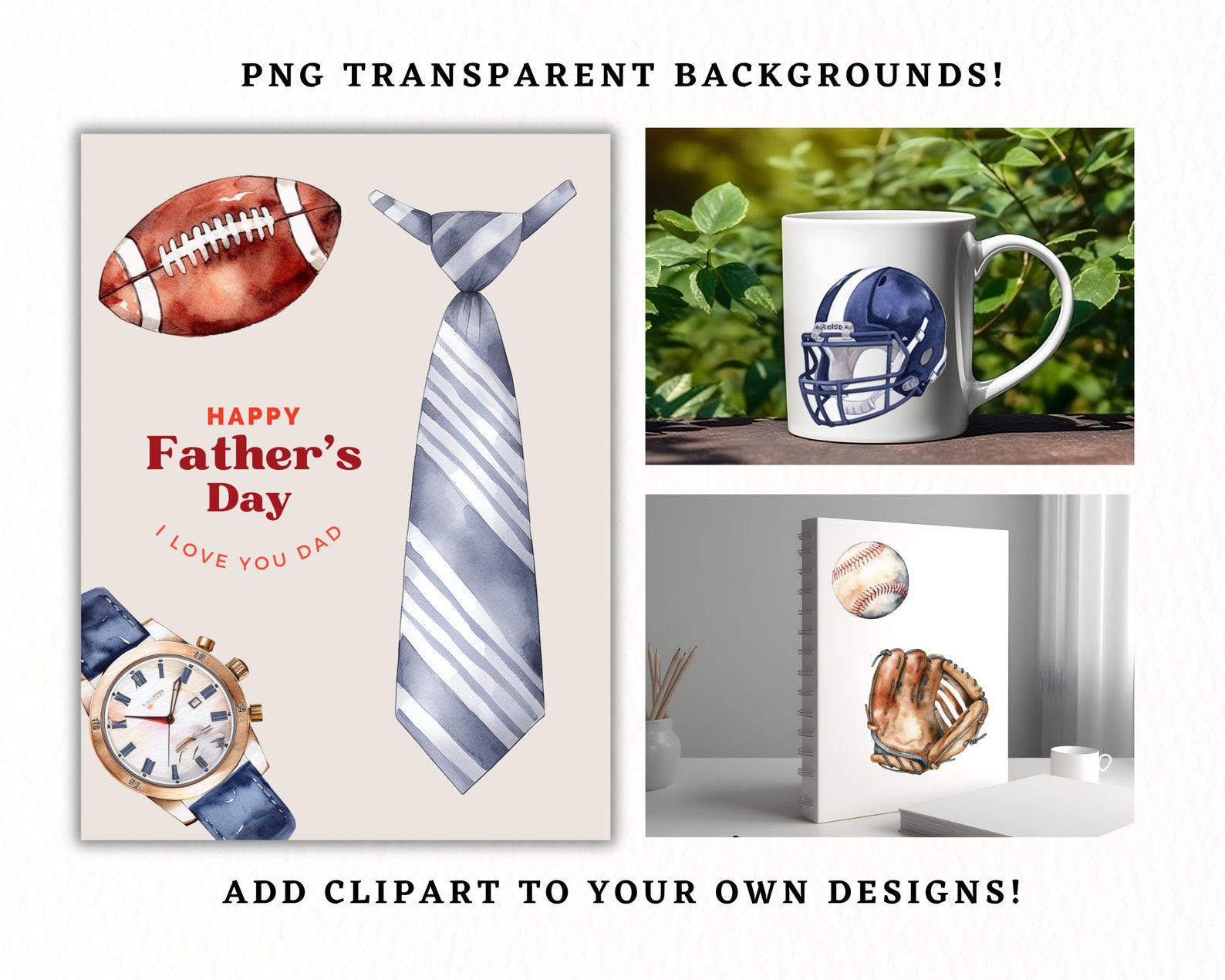 Father's Day Clipart Bundle, Watercolor Clipart, PNG Digital Files ...