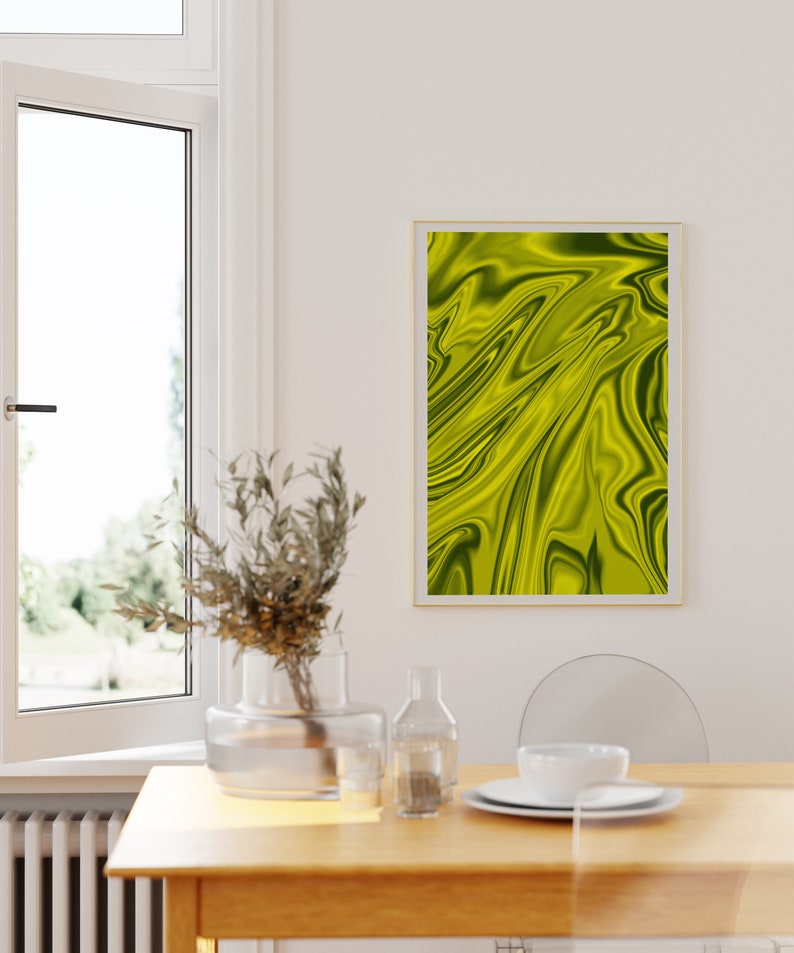 Chartreuse Art, Lime Green Poster, Wavy Green Print, Psychedelic Art ...