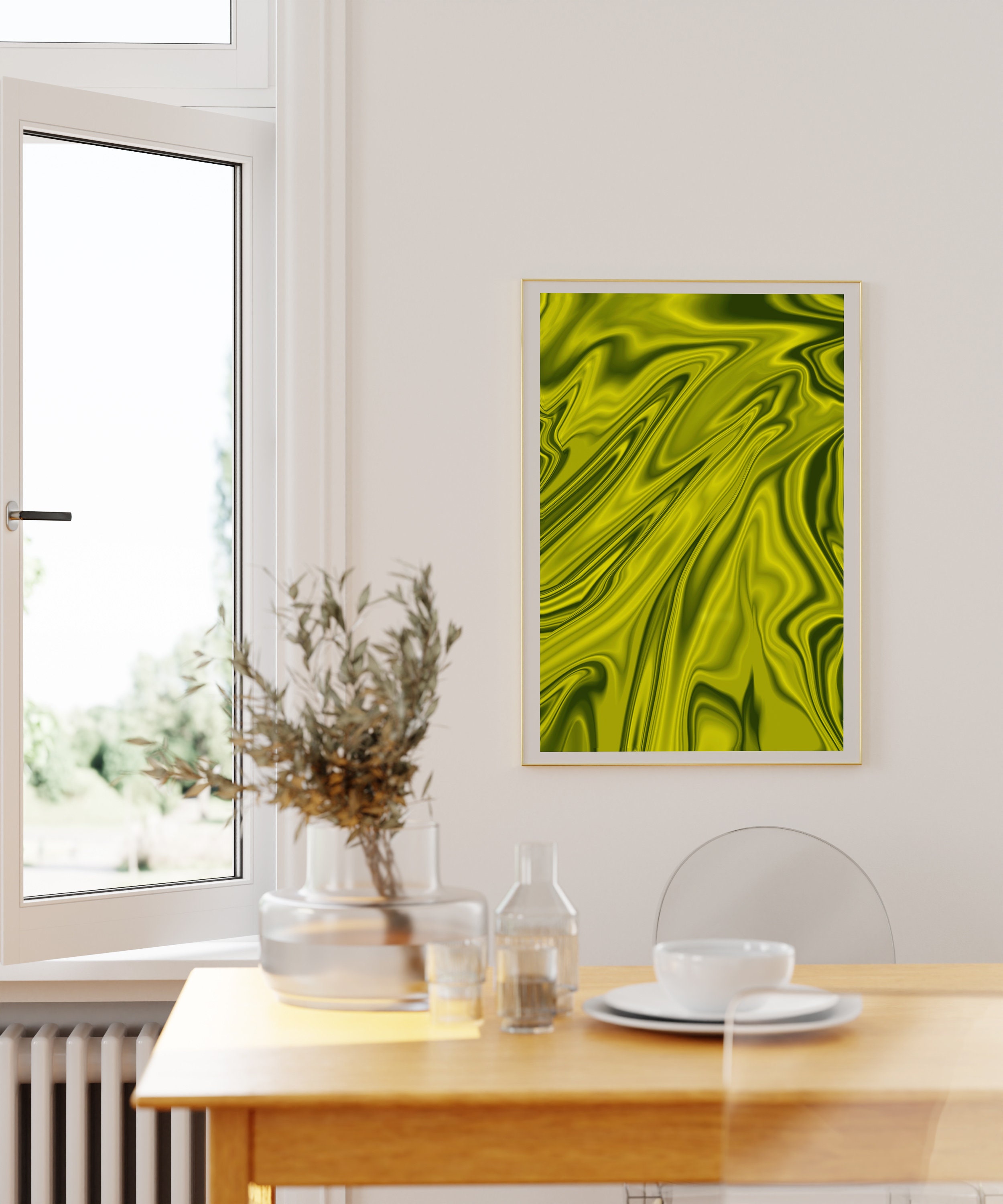 Chartreuse Art, Lime Green Poster, Wavy Green Print, Psychedelic Art ...