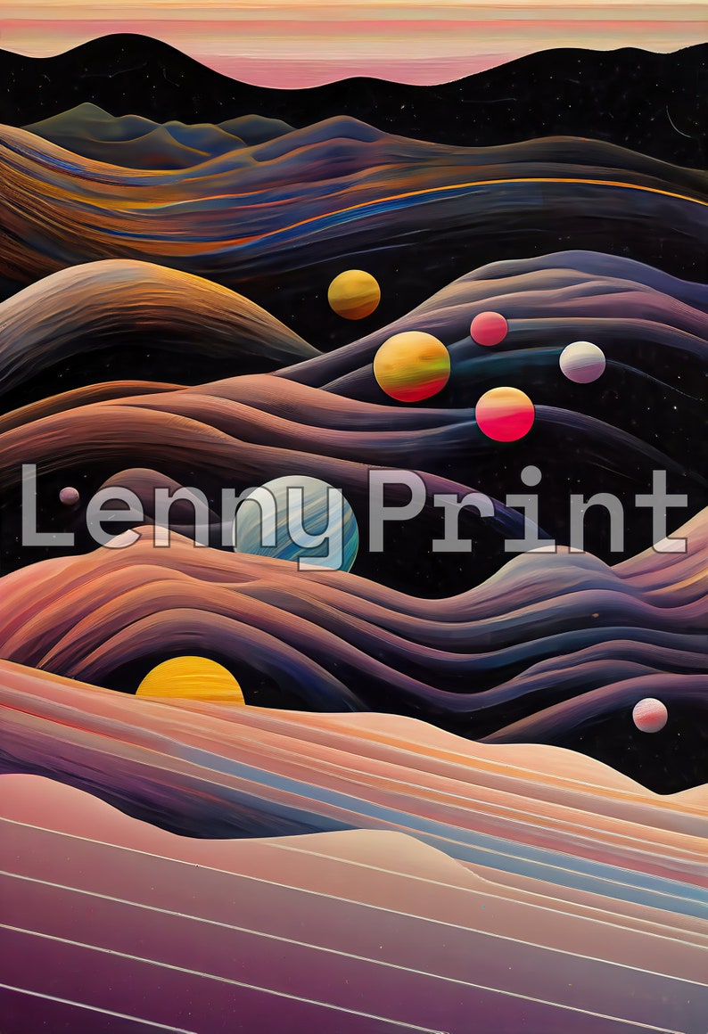 Retrofuturistic Abstract Space Art Colorful Wall Decor - Etsy