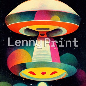 Vintage UFO Print, Printable, Retro Sci-fi Art, Psychedelic Wall Art ...
