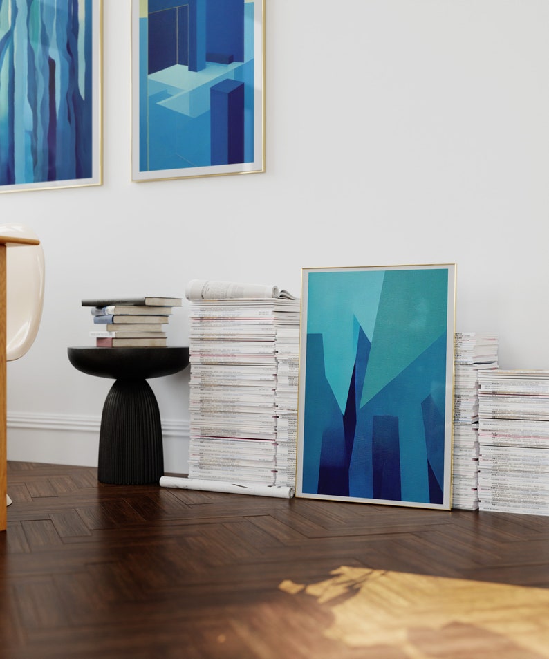 Blue Abstract Art Gallery Wall, Blue Art Set of 3, Abstract Triptych ...