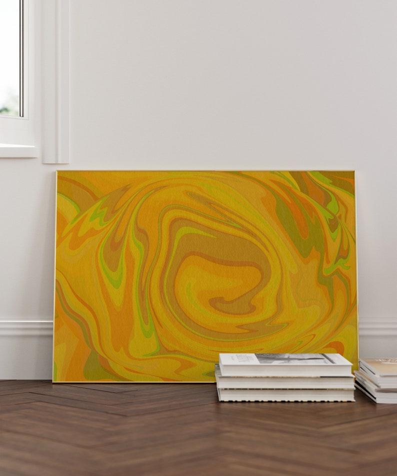 1970s Wall Art, Mustard Abstract Art, Yellow Trippy Art, Psychedelic ...