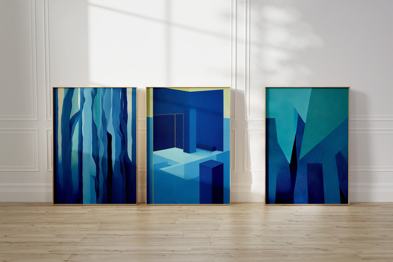 Blue Abstract Art Gallery Wall, Blue Art Set of 3, Abstract Triptych ...