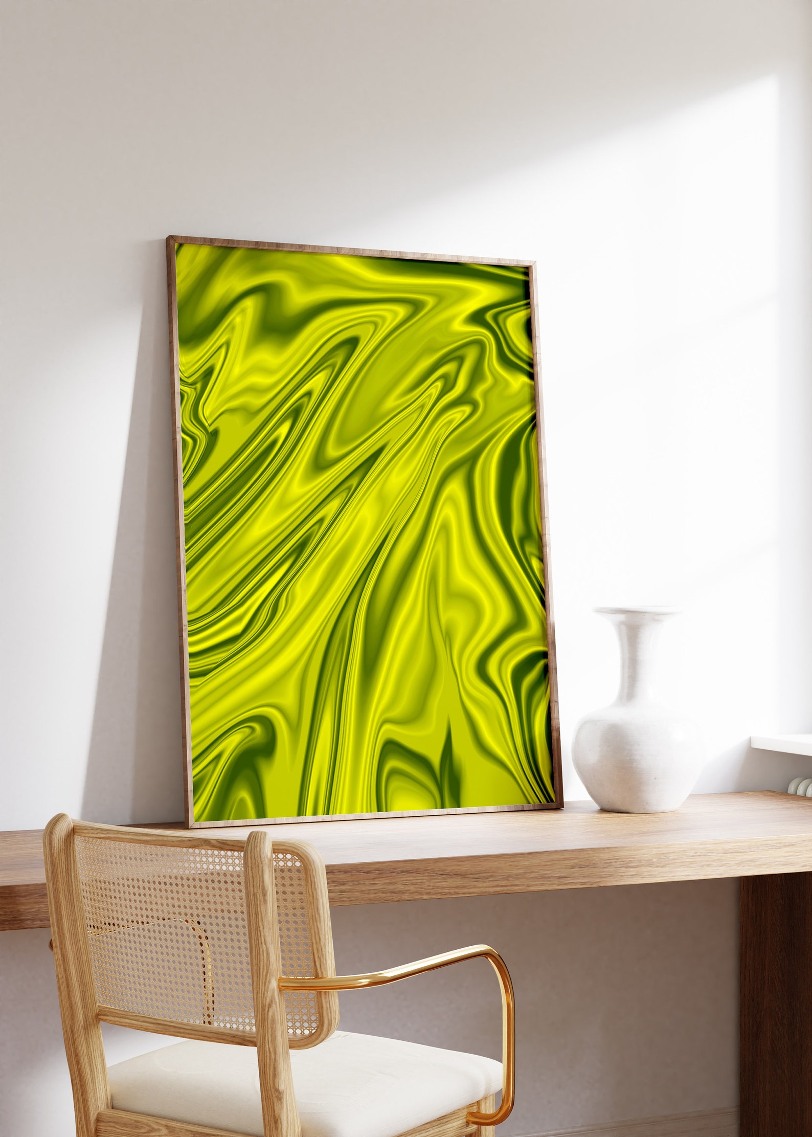 Chartreuse Art, Lime Green Poster, Wavy Green Print, Psychedelic Art ...