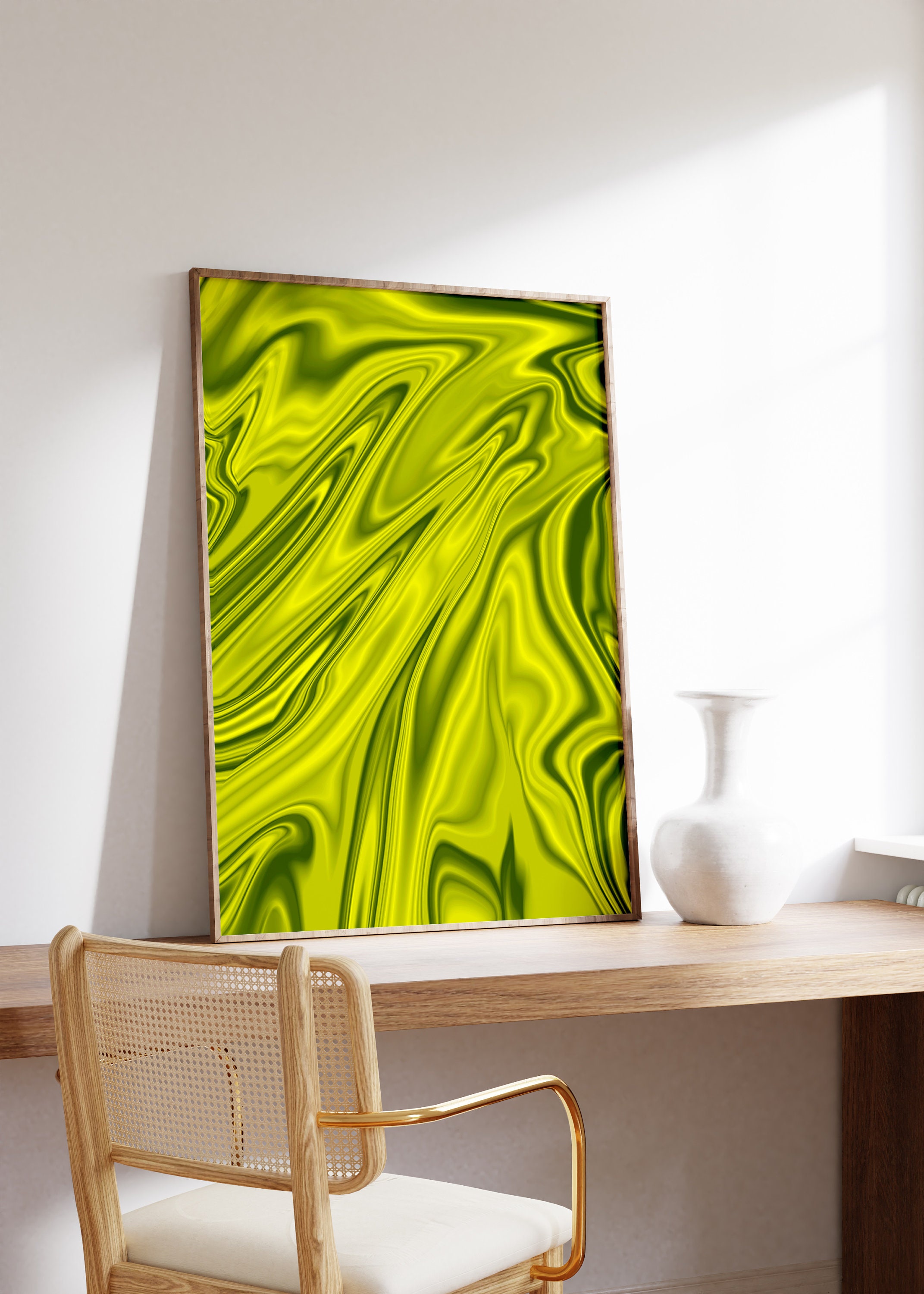 Chartreuse Art, Lime Green Poster, Wavy Green Print, Psychedelic Art ...