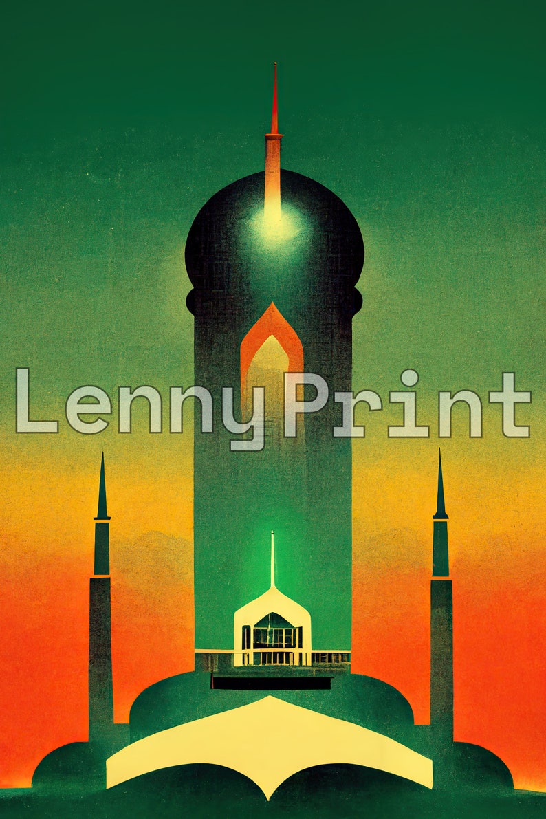 Retro Futurism Islamic Art, Digital Download, Vintage Sci-fi Prints ...