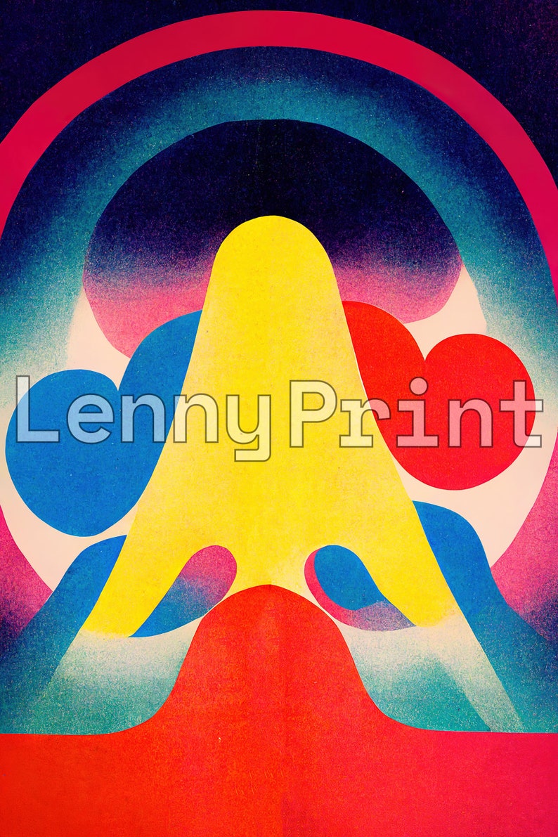 Primary Color Psychedelic Art Graphic Retro Geometric - Etsy