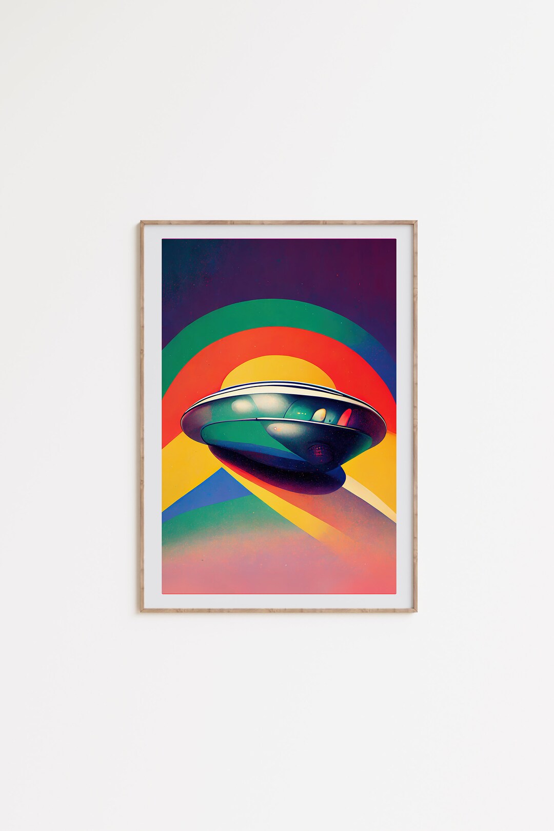 Retro Colorful UFO Poster | Vintage Sci-fi Art | Rainbow Psychedelic ...