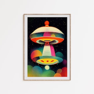 Vintage UFO Print, Printable, Retro Sci-fi Art, Psychedelic Wall Art ...