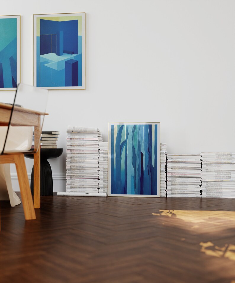 Blue Abstract Art Gallery Wall, Blue Art Set of 3, Abstract Triptych ...