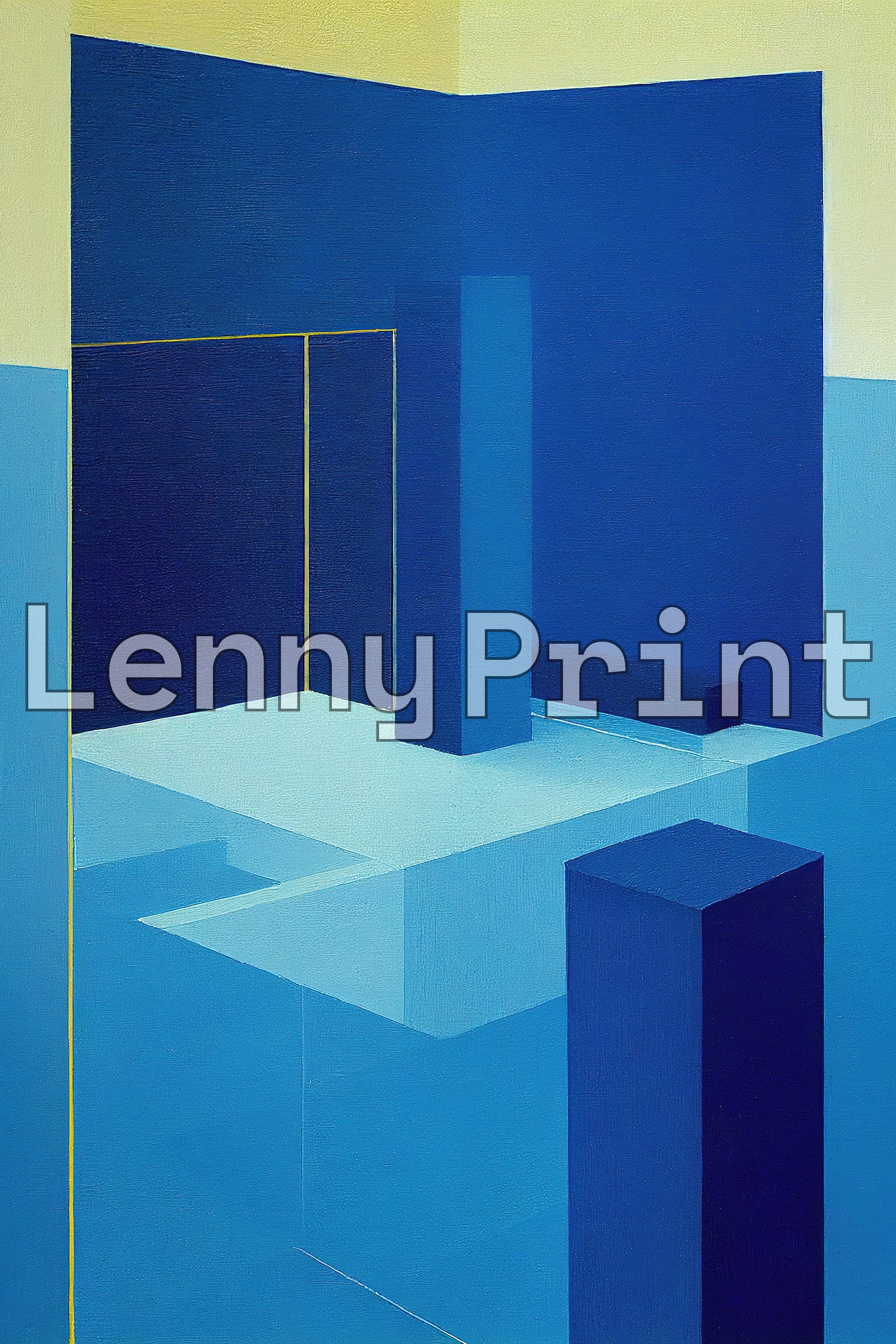 Geometric Blue Painting Printable Shades of Blue Art Bright - Etsy