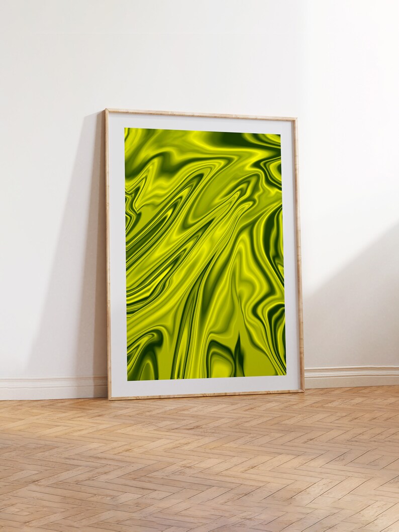 Chartreuse Art, Lime Green Poster, Wavy Green Print, Psychedelic Art ...