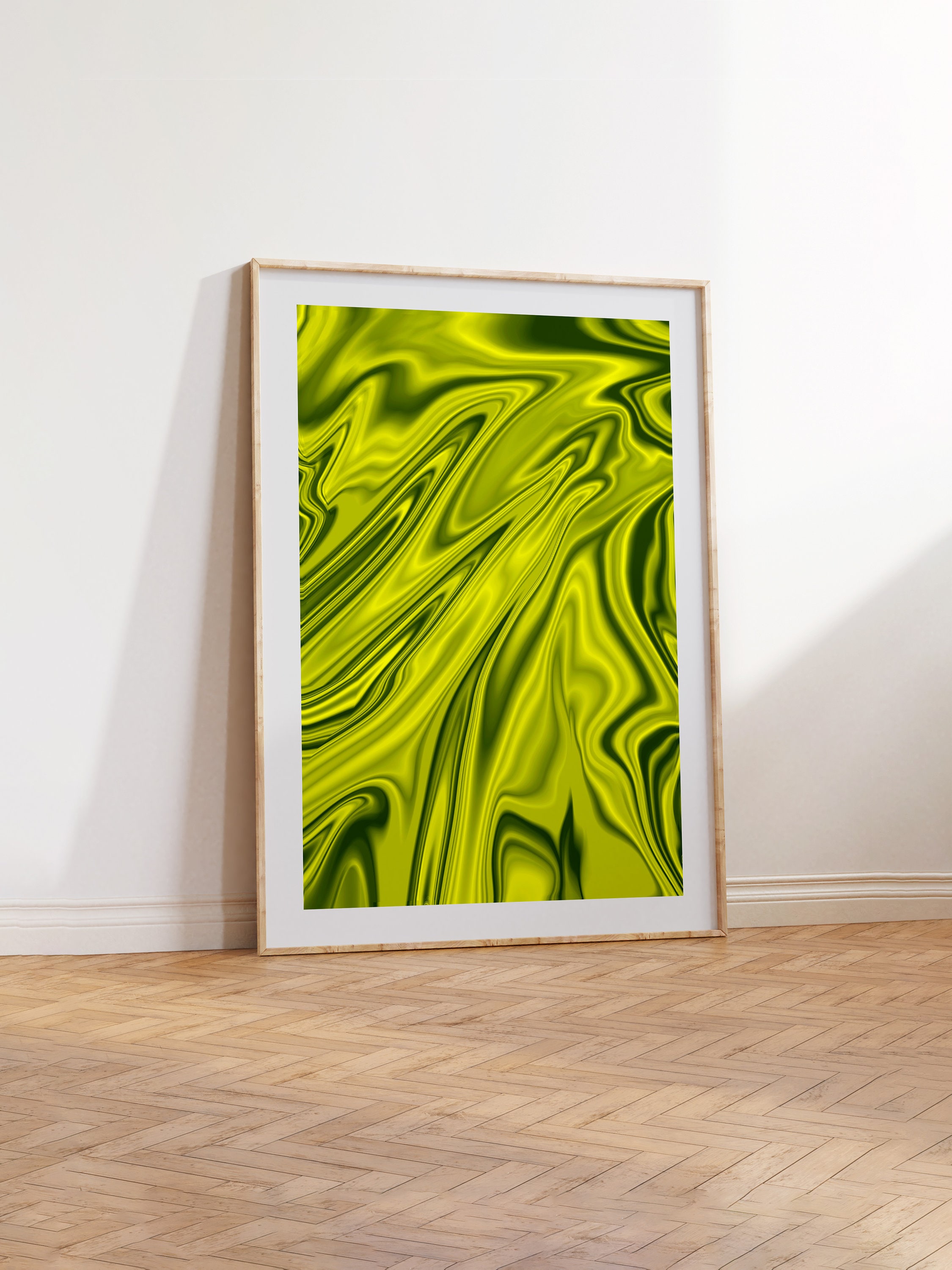Chartreuse Art, Lime Green Poster, Wavy Green Print, Psychedelic Art ...