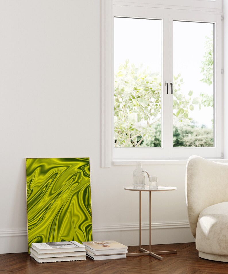Chartreuse Art, Lime Green Poster, Wavy Green Print, Psychedelic Art ...