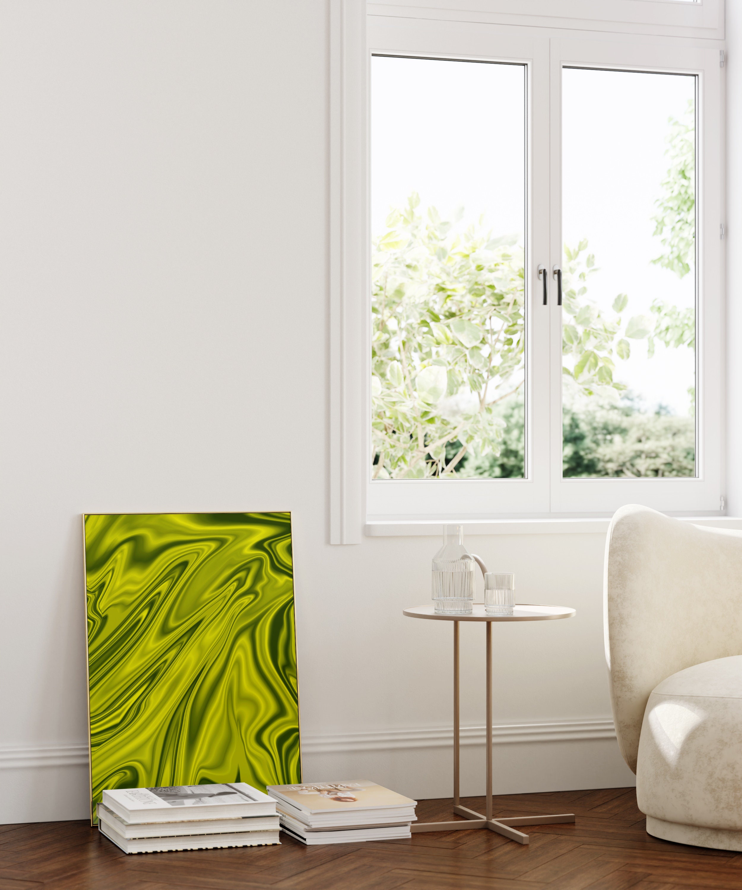 Chartreuse Art, Lime Green Poster, Wavy Green Print, Psychedelic Art ...