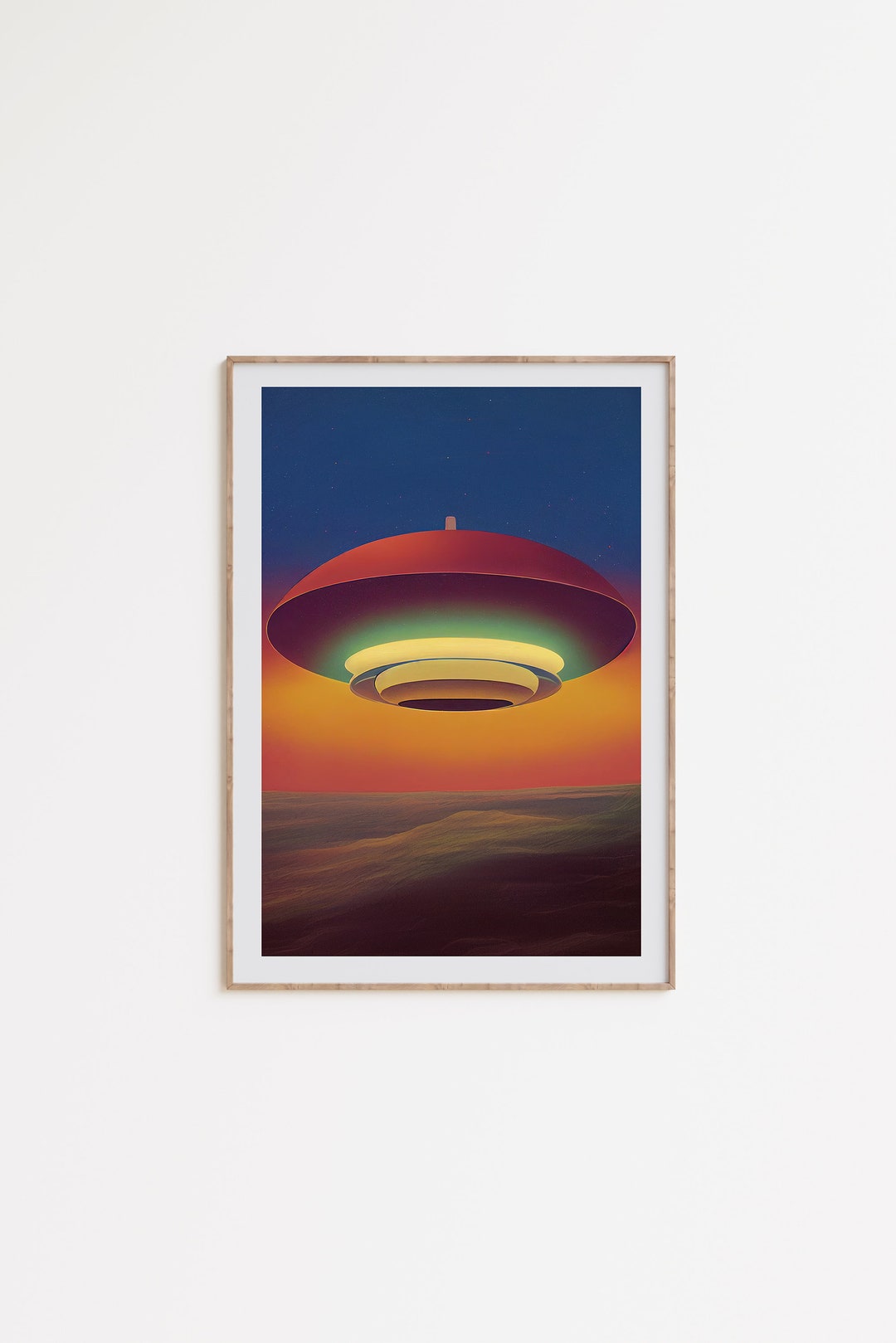 Retro Futurism UFO Art, Retro Space Print, Vintage UFO Poster, 70s Sci ...