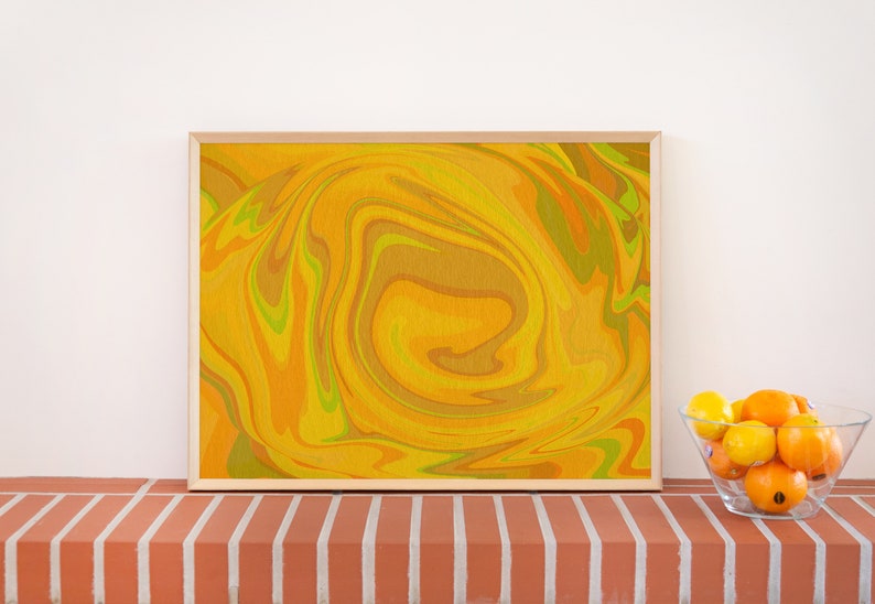 1970s Wall Art, Mustard Abstract Art, Yellow Trippy Art, Psychedelic ...