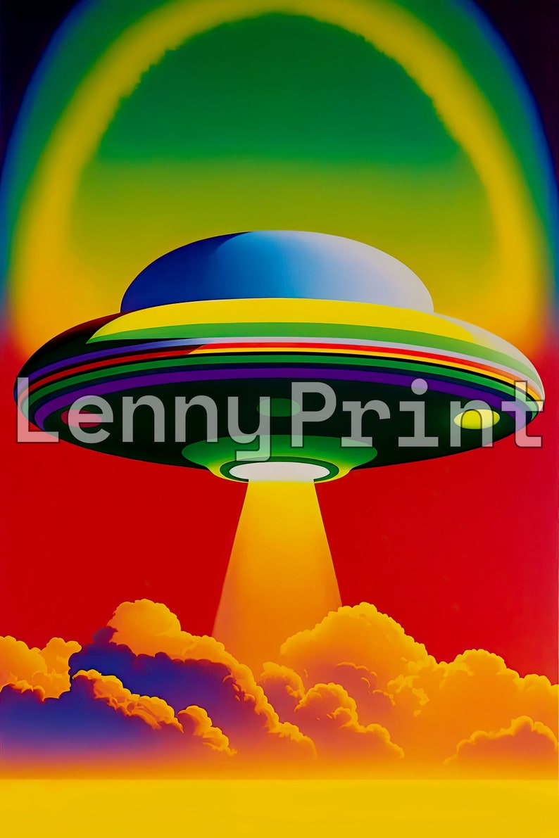 Colorful UFO Art, Retro Sci-fi Poster, Conspiracy Art, Vintage UFO ...