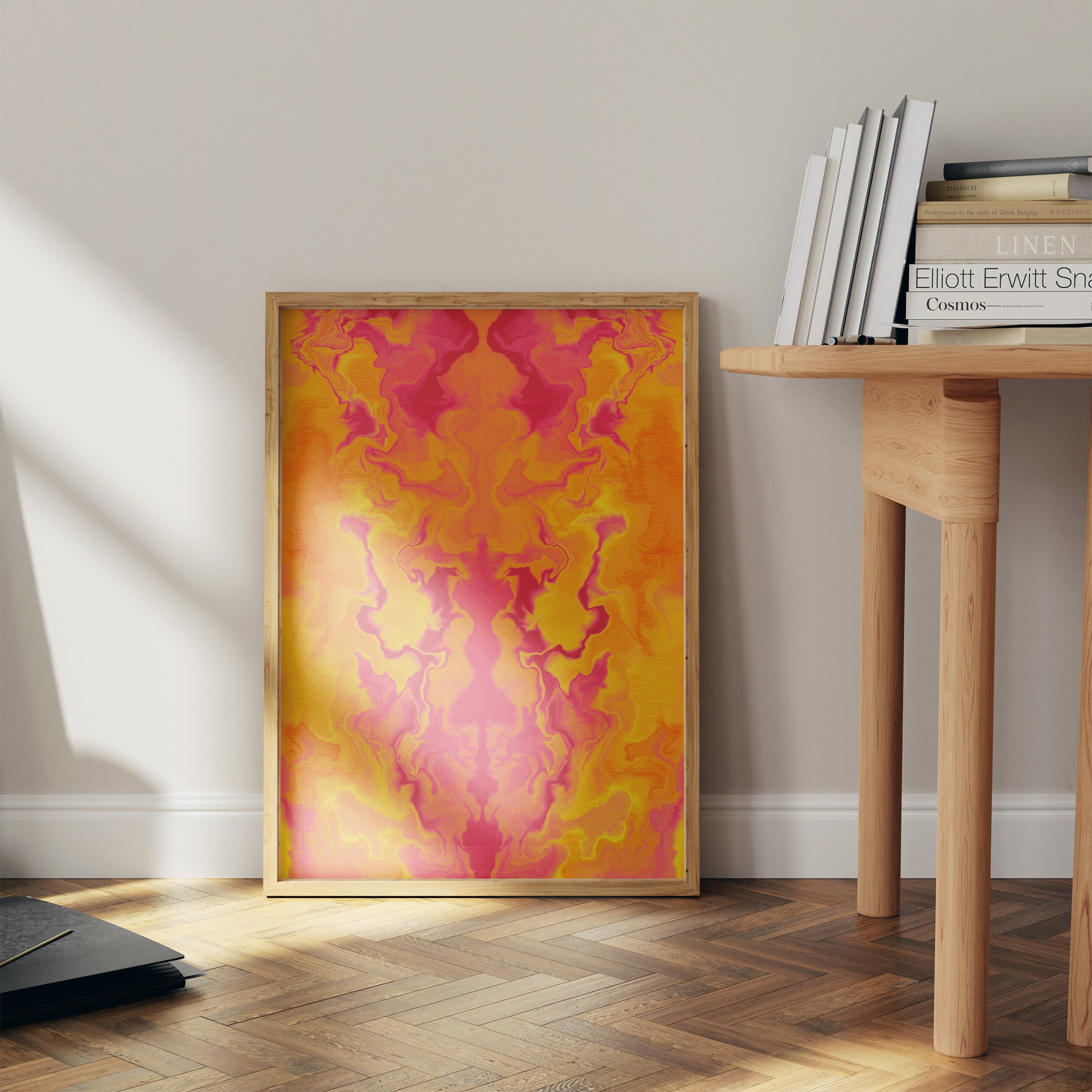 Groovy 70s Art, Orange Psychedelic Druck, pinke trippy Kunst, retro ...