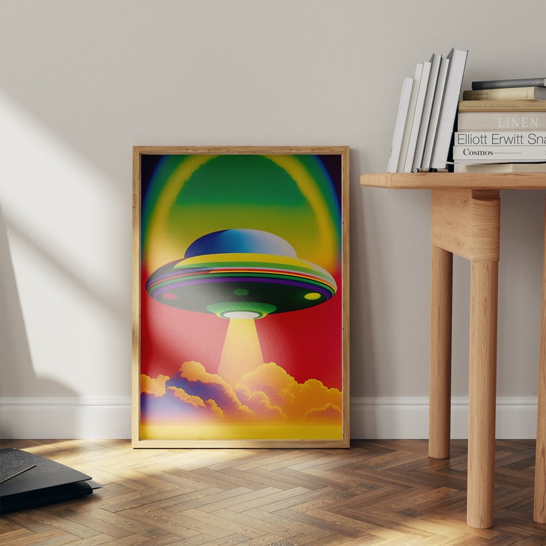 Colorful UFO Art, Retro Sci-fi Poster, Conspiracy Art, Vintage UFO ...