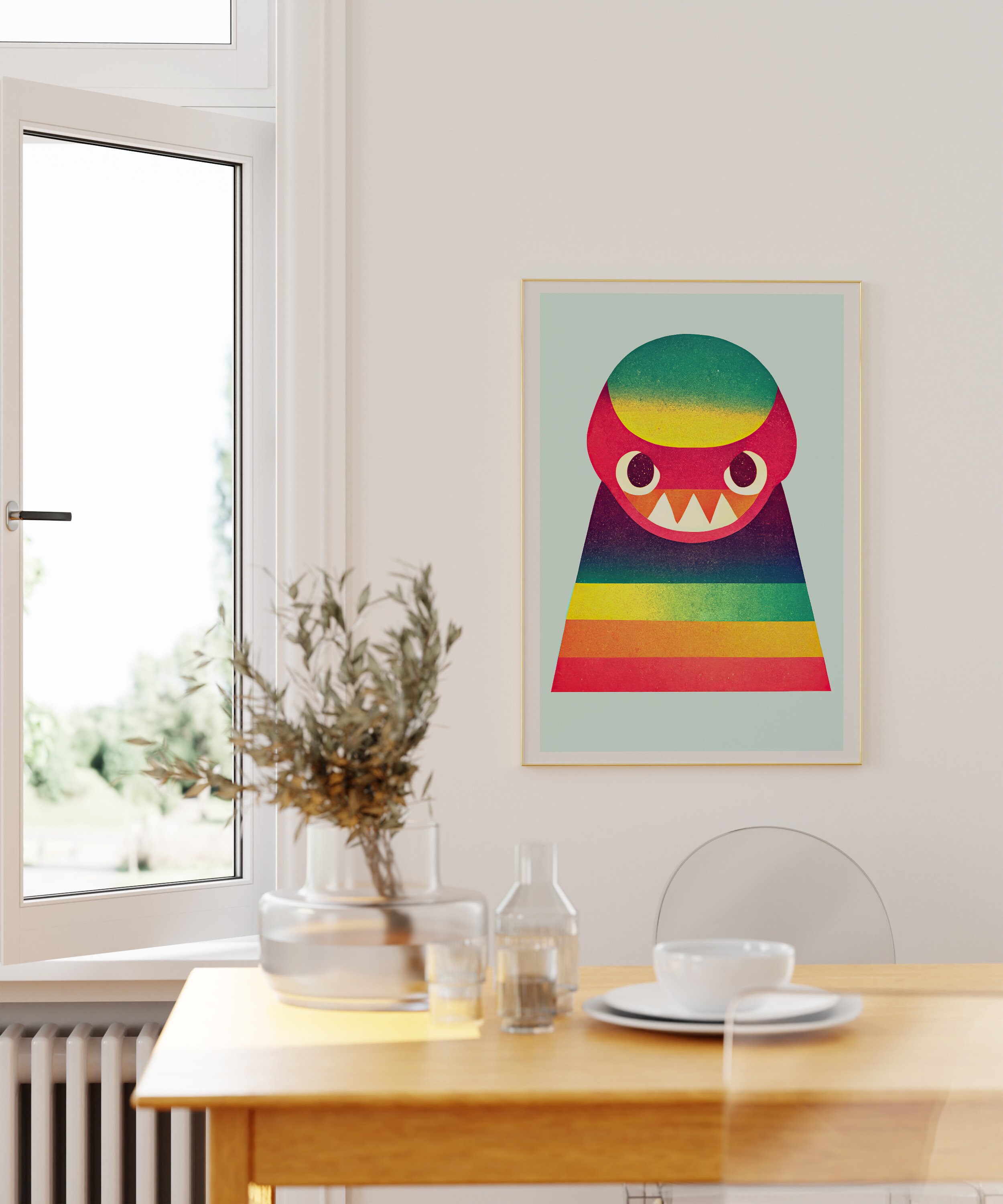 Colorful Monster Wall Art for Kids Room, Weird Fun Kids Art, Rainbow ...