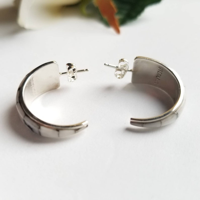 Sterling Silver Hoops. Inlay White Hoops/small Hoop - Etsy