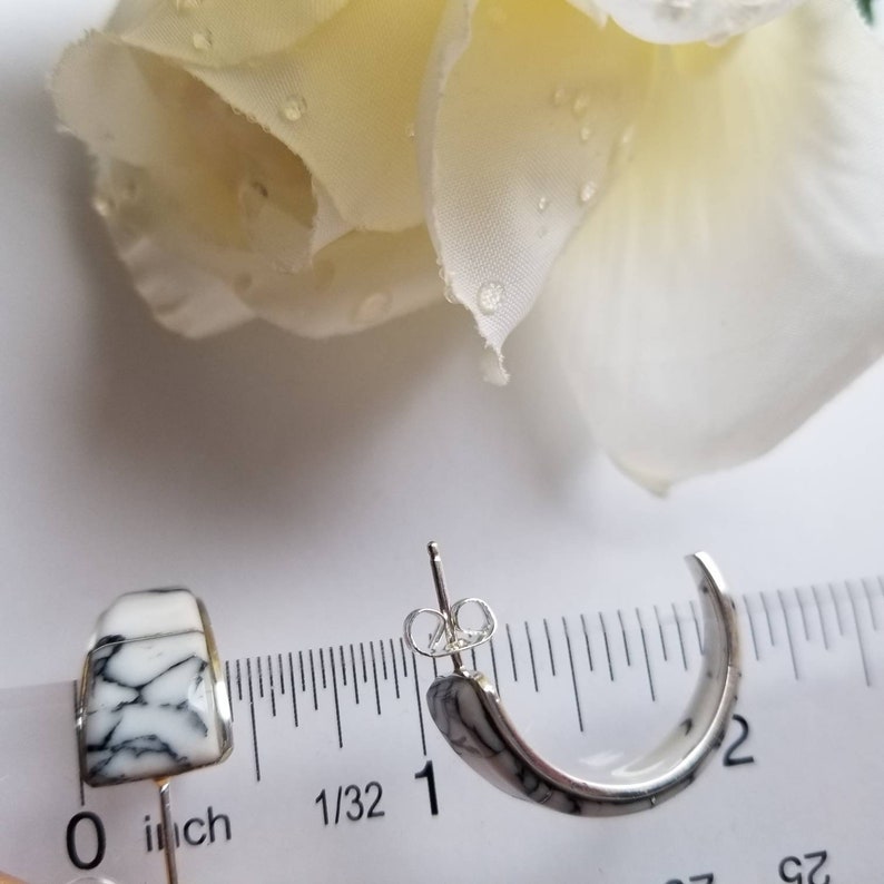 Sterling Silver Hoops. Inlay White Hoops/small Hoop - Etsy