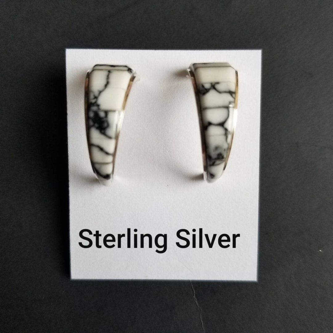 Sterling Silver Hoops. Inlay White Hoops/small Hoop - Etsy