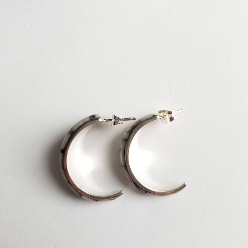 Sterling Silver Hoops. Inlay White Hoops/small Hoop - Etsy