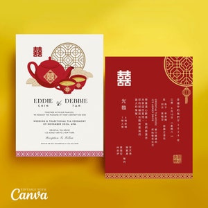 Chinese Wedding Tea Ceremony Invitation: Red & Gold, Editable (digital ...