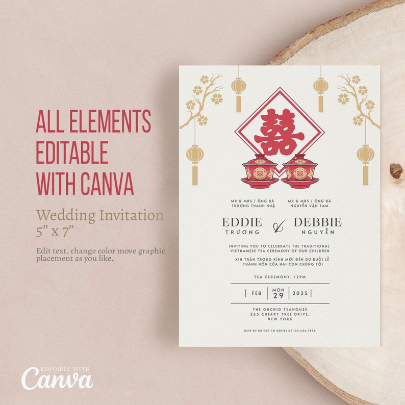 Vietnamese Tea Ceremony Wedding Invitation: Double Happiness (digital ...