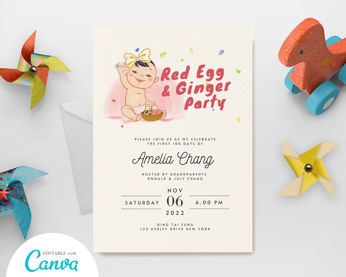 Red Egg and Ginger Party Invitation Card DIY Editable Printable With ...