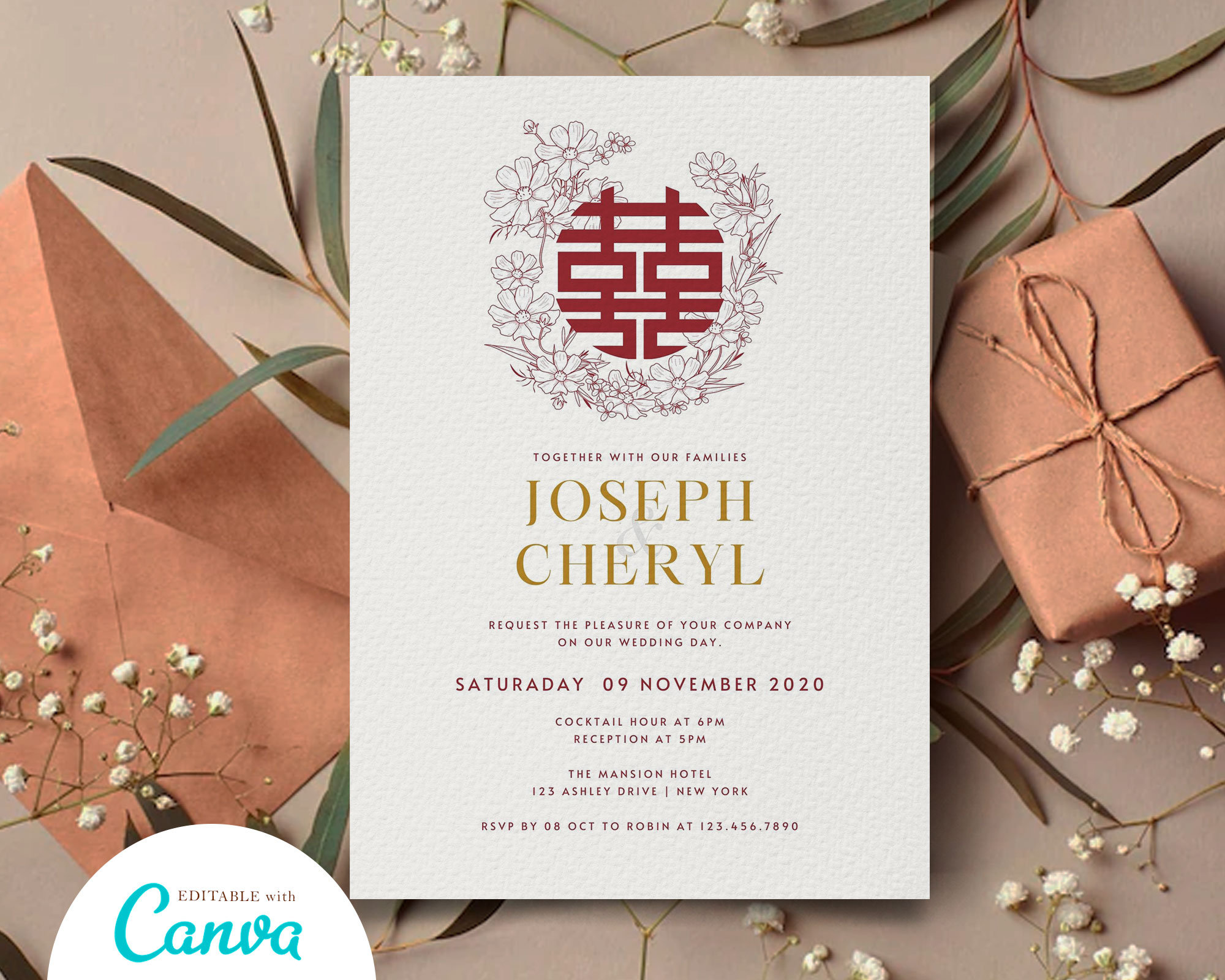 Chinese Wedding Invitation Card Template Asian Wedding Card - Etsy ...