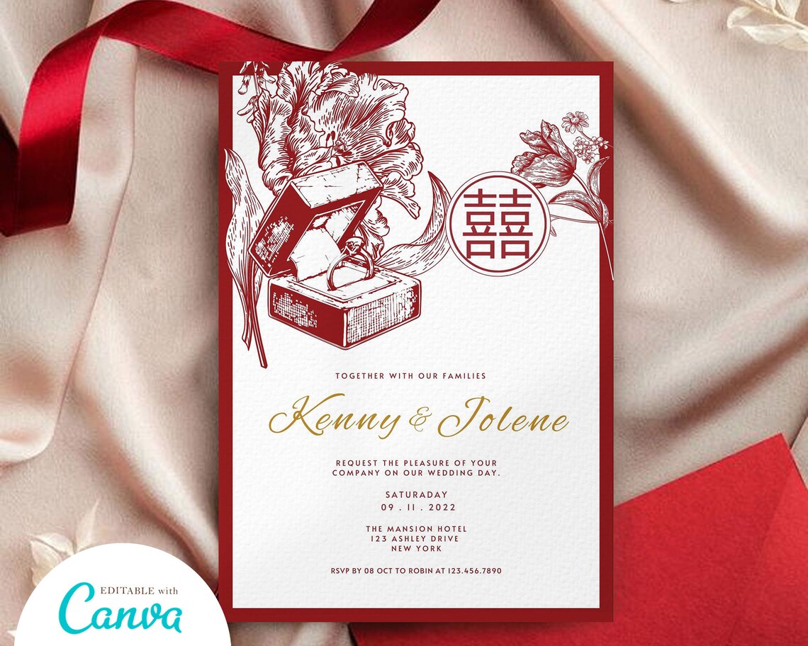 Chinese Wedding Invitation Card Template Bundle DIY Printable - Etsy