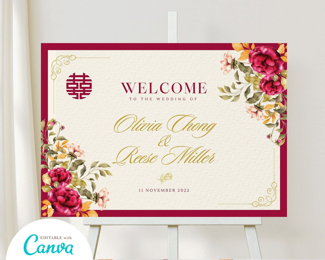 Chinese Wedding Welcome Sign, Vietnamese Tea Ceremony Sign, Asian ...