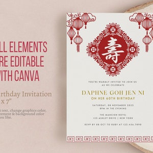 Chinese Longevity Birthday Invitation: Bilingual Oriental Design (DIY ...