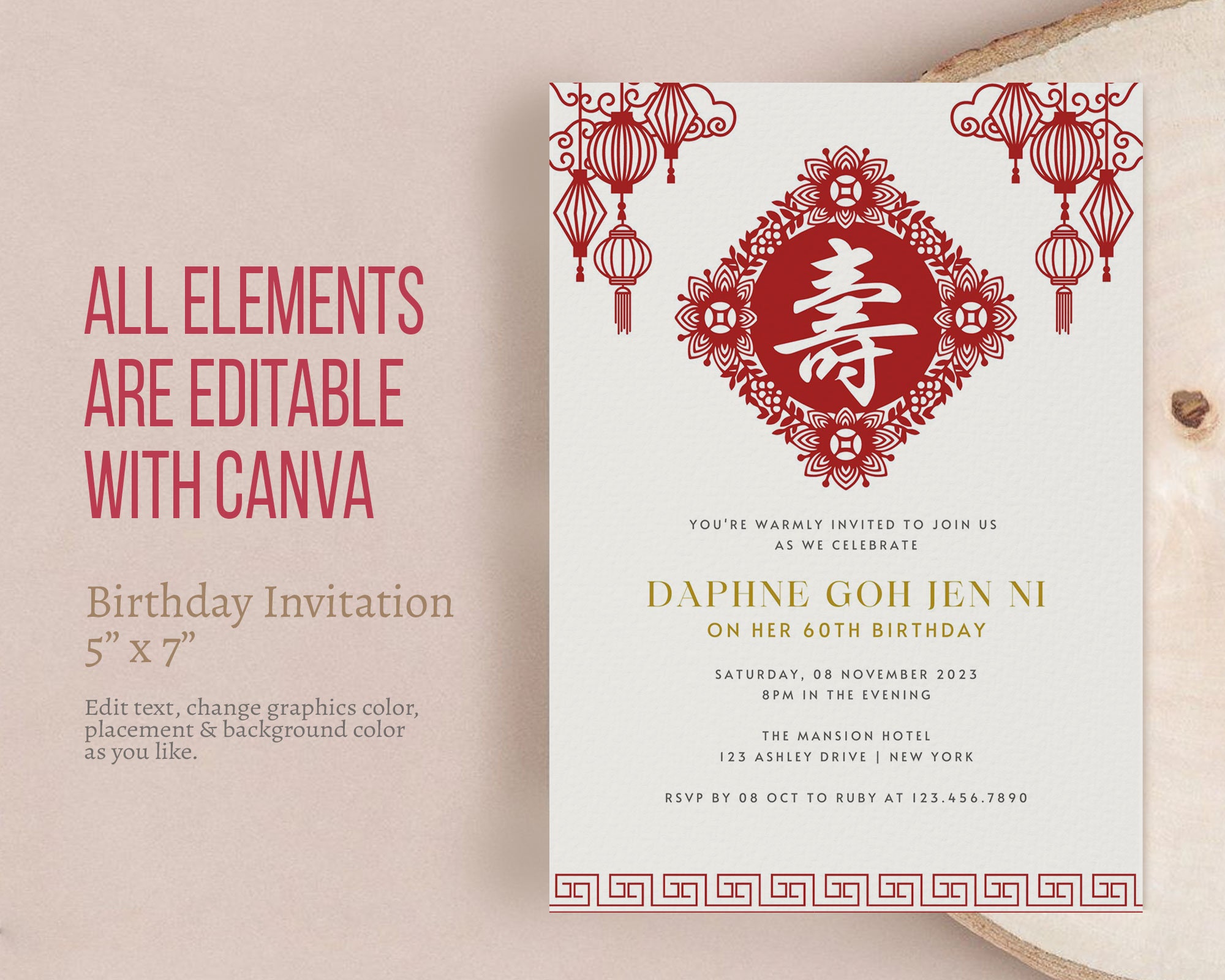 Chinese Longevity Birthday Invitation: Bilingual Oriental Design (DIY ...