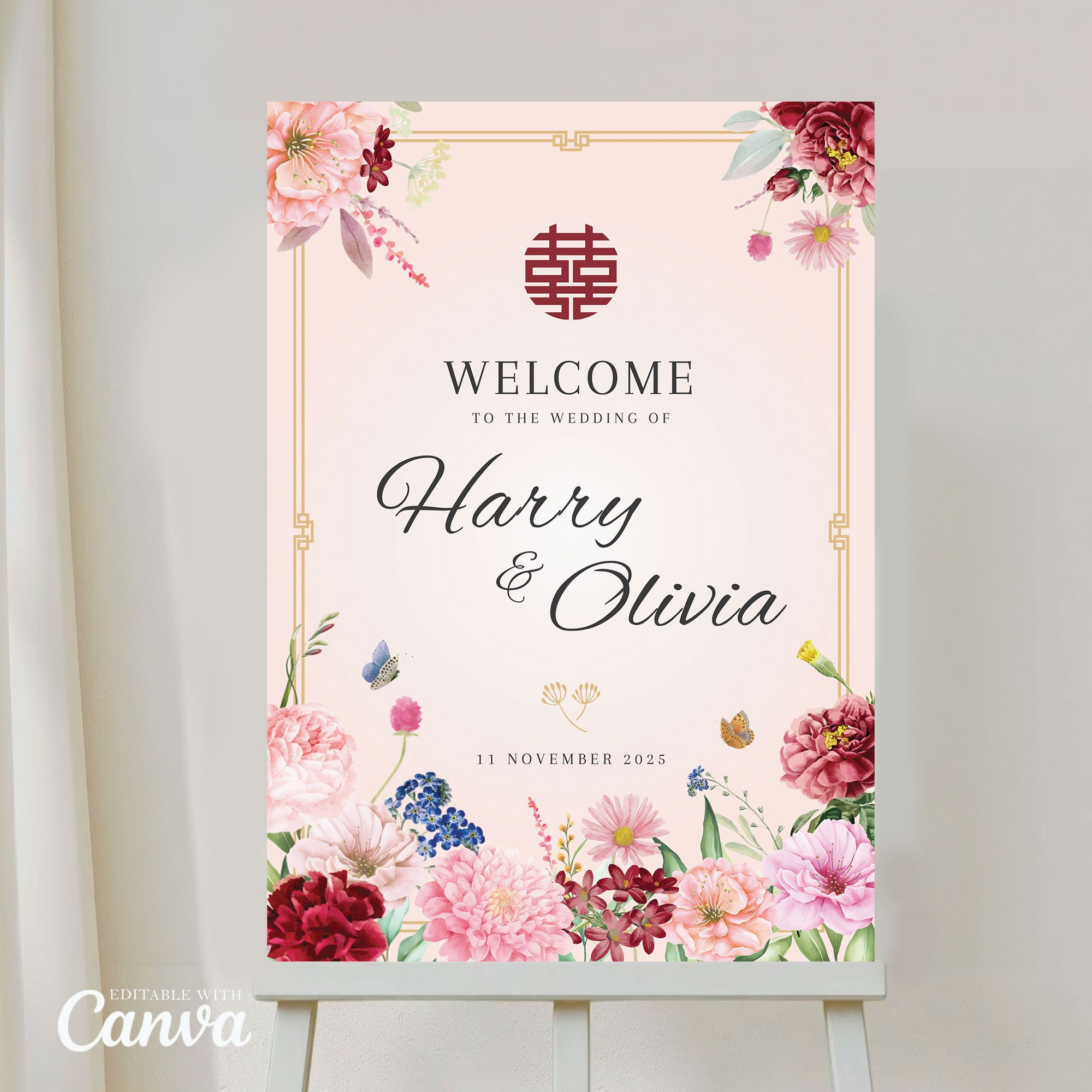 Asian Wedding Welcome Sign, Chinese Vietnamese Tea Ceremony Sign, DIY ...