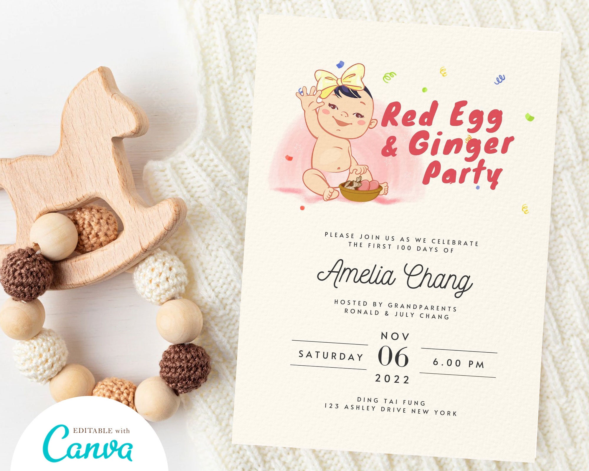 Red Egg and Ginger Party Invitation Card | DIY Editable Printable With ...
