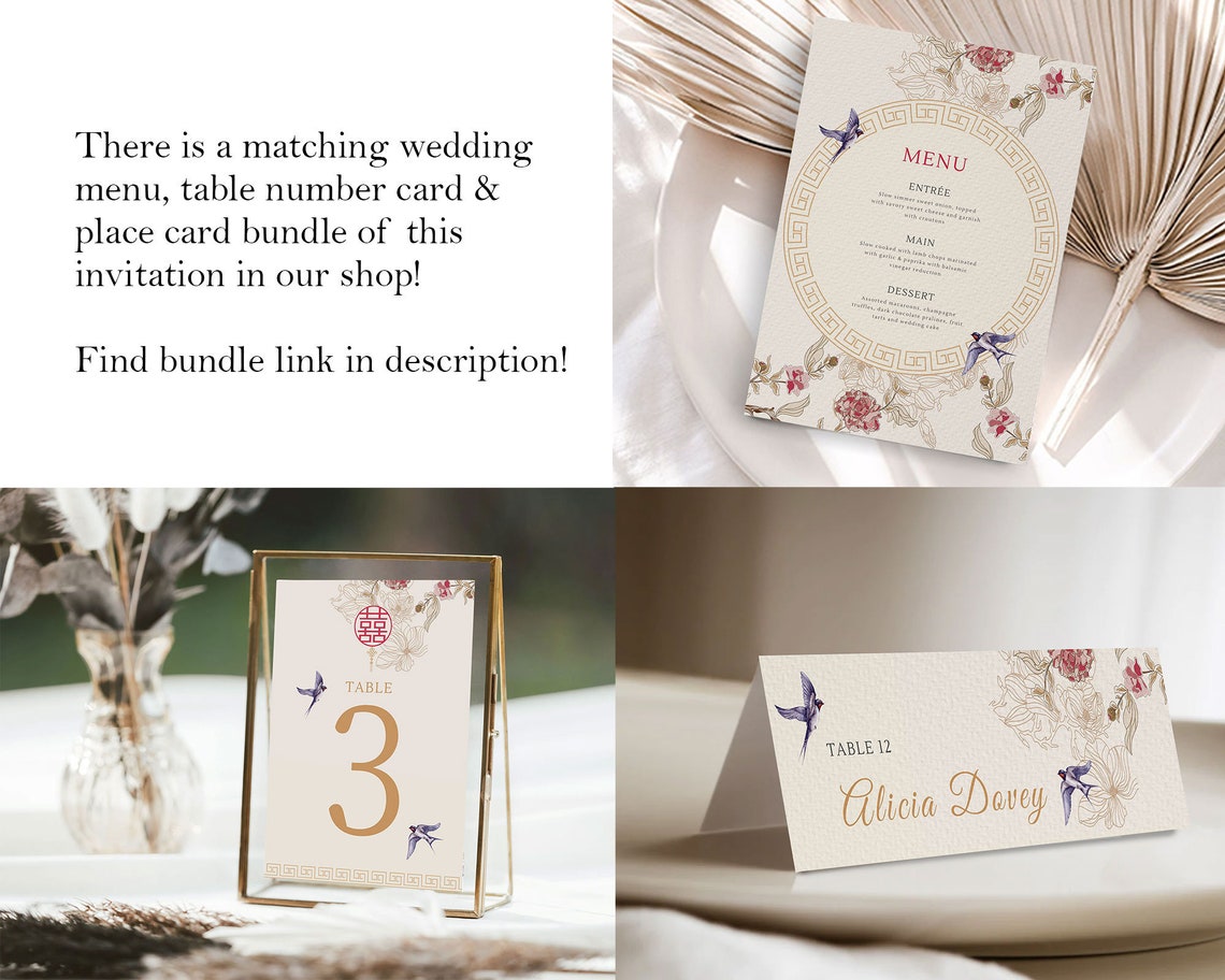 Asian Theme Wedding Invitation Card Template Chinese Wedding - Etsy