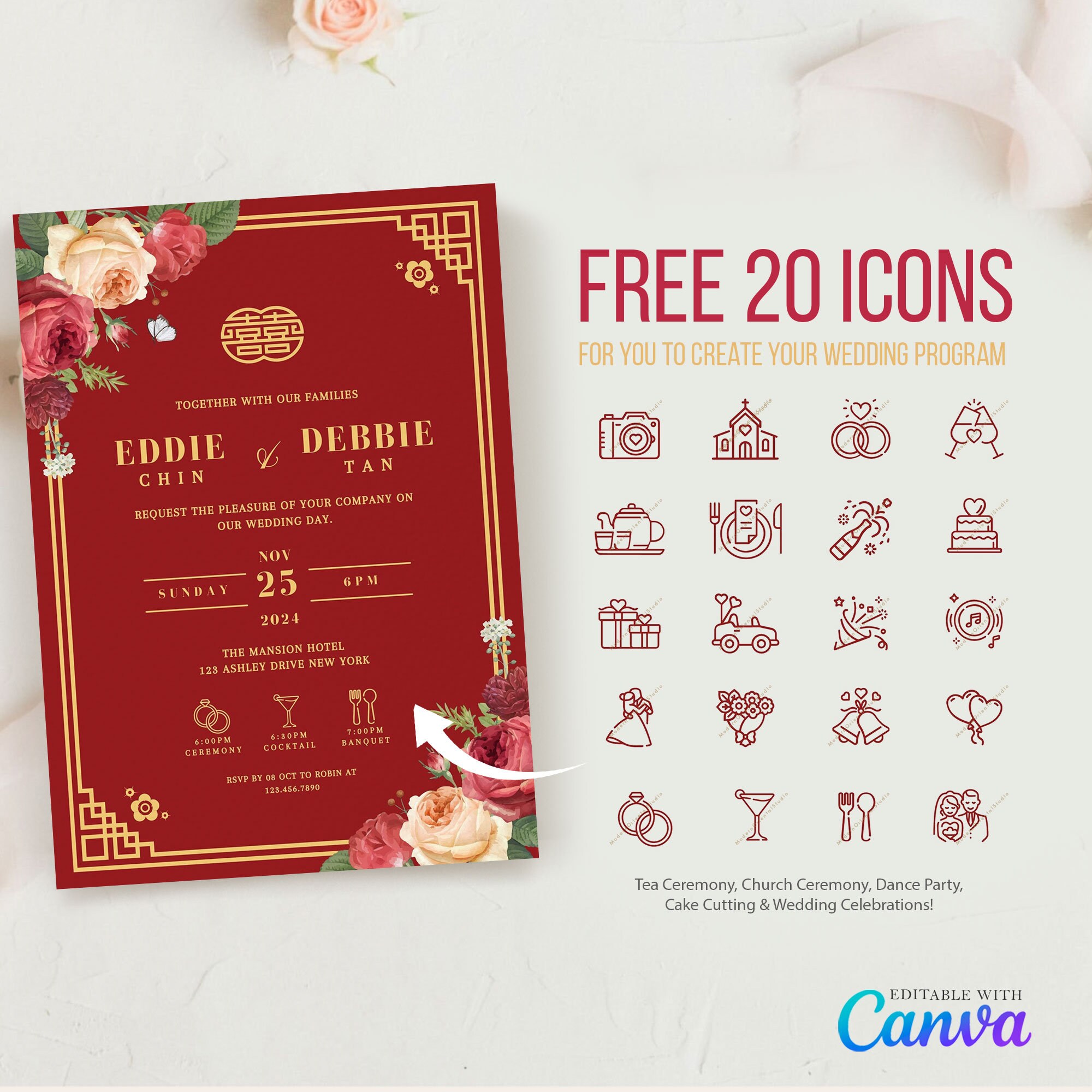 Chinese Calendar Wedding Invitation Card Template, Asian Wedding ...