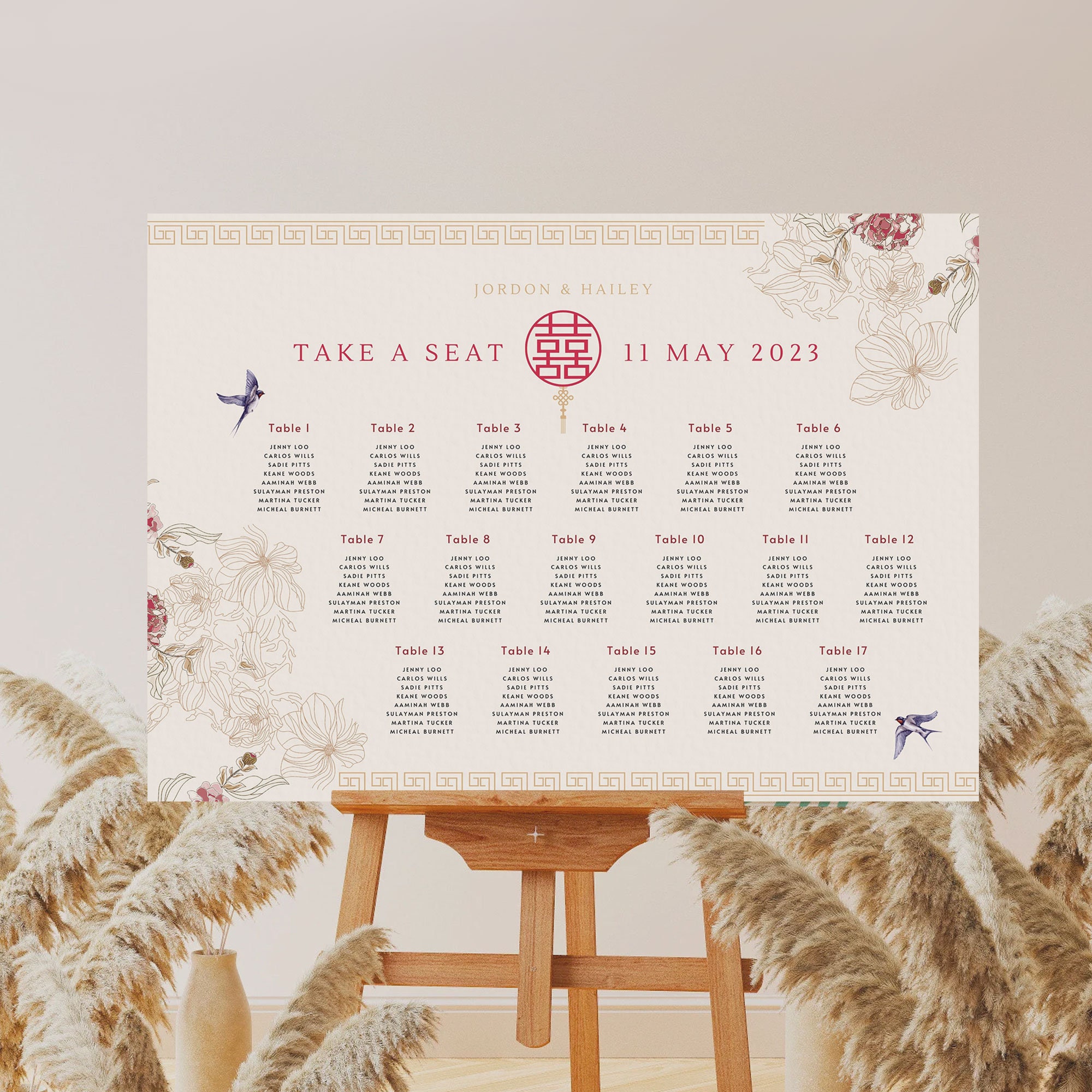 Asian Theme Wedding Seating Chart Board Template for Chinese Vietnamese ...