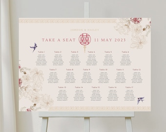 Asian Theme Wedding Seating Chart Board Template for Chinese Wedding ...