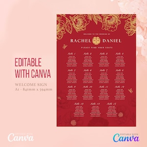 Oriental Chinese Wedding Seating Chart Board Template, Vietnamese ...