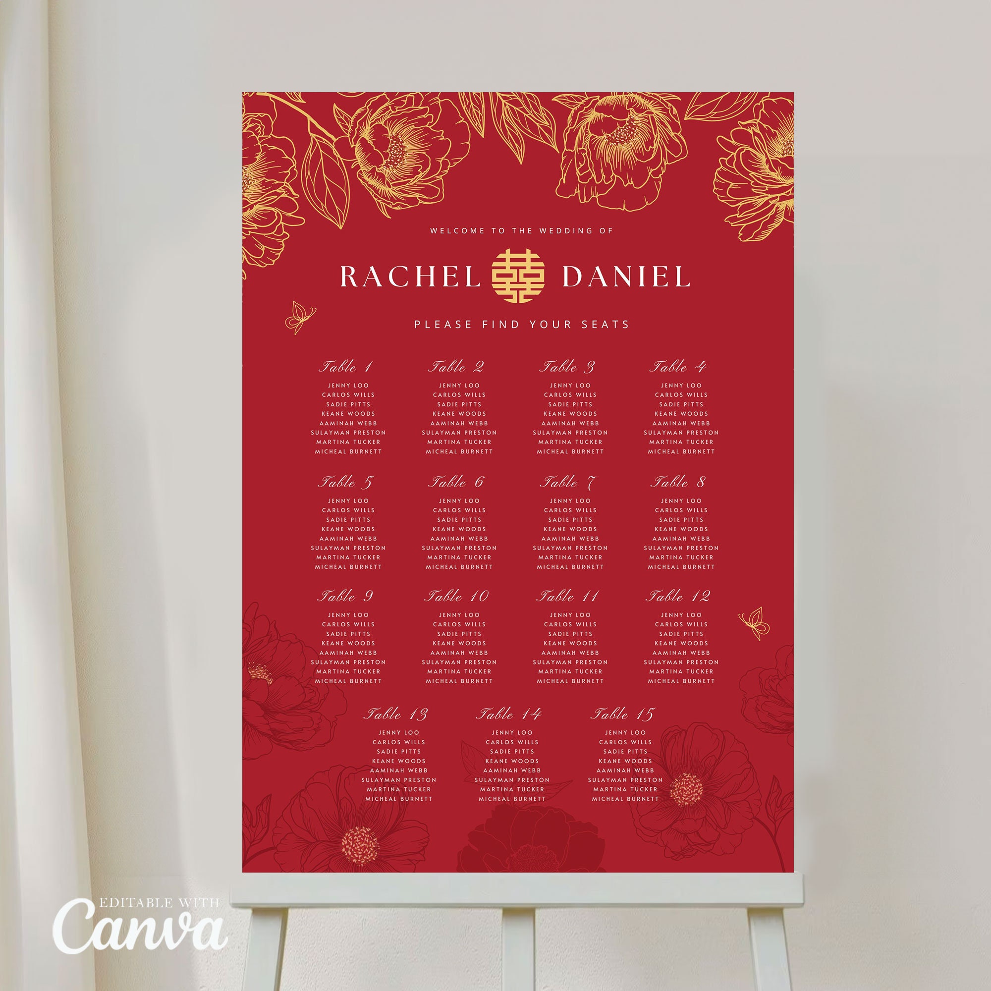 Oriental Chinese Wedding Seating Chart Board Template, Vietnamese ...