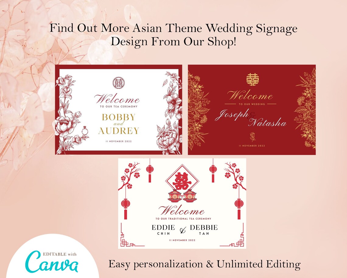 Blue Chinoiserie Wedding Welcome Sign, Chinese & Vietnamese Tea ...