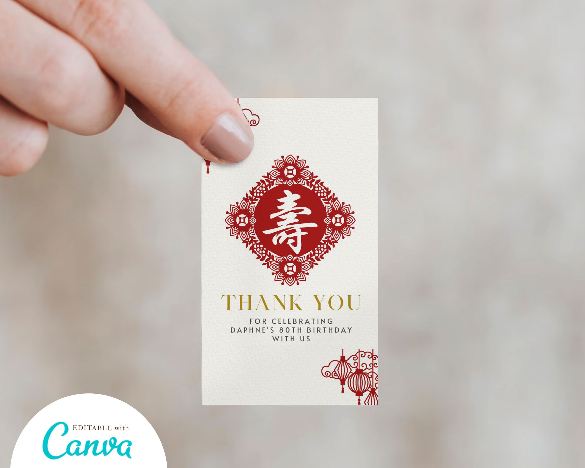 Chinese Longevity Birthday Favor Tag DIY Editable Printable With Canva ...