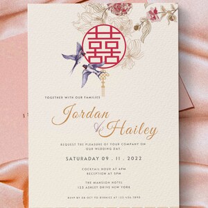 Asian Theme Wedding Invitation Card Template Chinese Wedding - Etsy